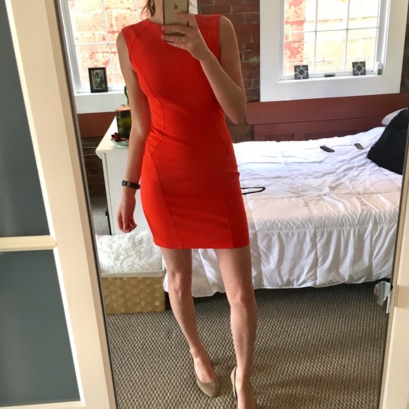 Zara | Dresses | Orange Red Structured Dress | Poshmark